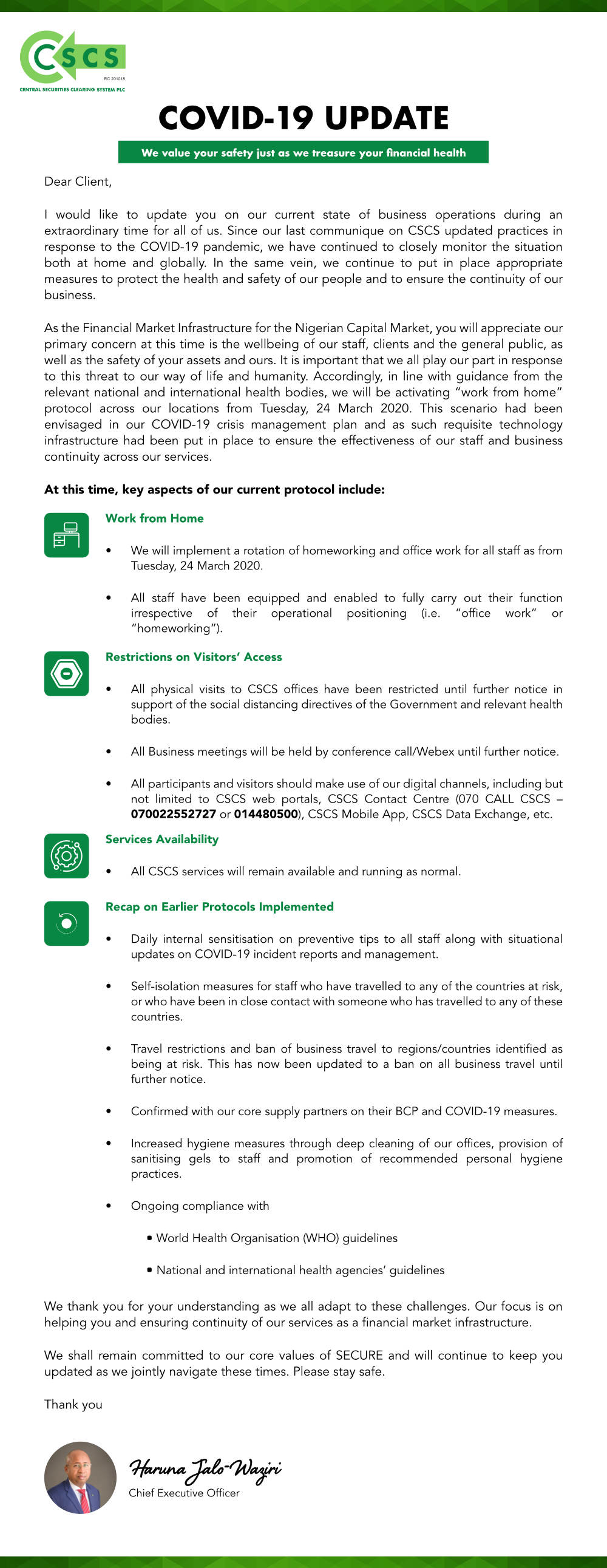 CSCS - Central Securities Clearing System Plc